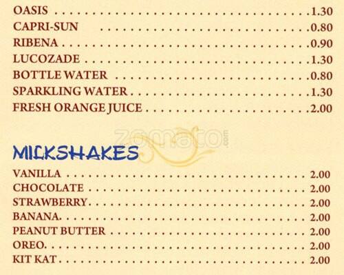 Menu at kent, Maidstone