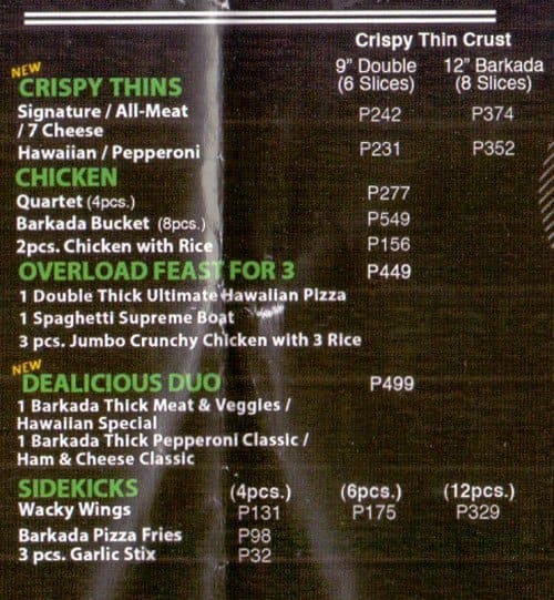 Menu at Greenwich pizzeria, Pasig, Lower Ground Flr