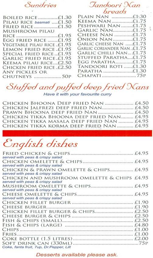 Menu at The Papadoms, Birmingham