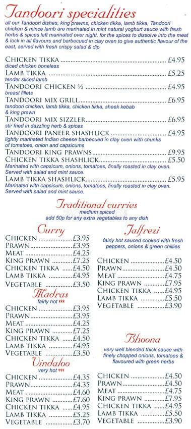 Menu at The Papadoms, Birmingham