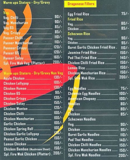 Menu at Fire Wok, Mumbai