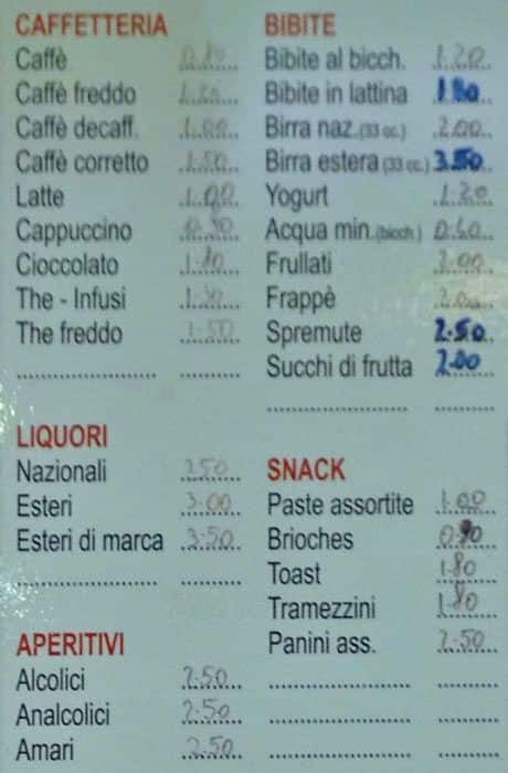 Menu at Le Tre Porte pub & bar, Rome
