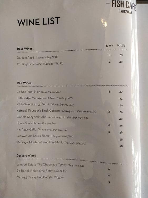 Menu at Fish Cafe Balgowlah, Balgowlah, 70/215 Condamine St