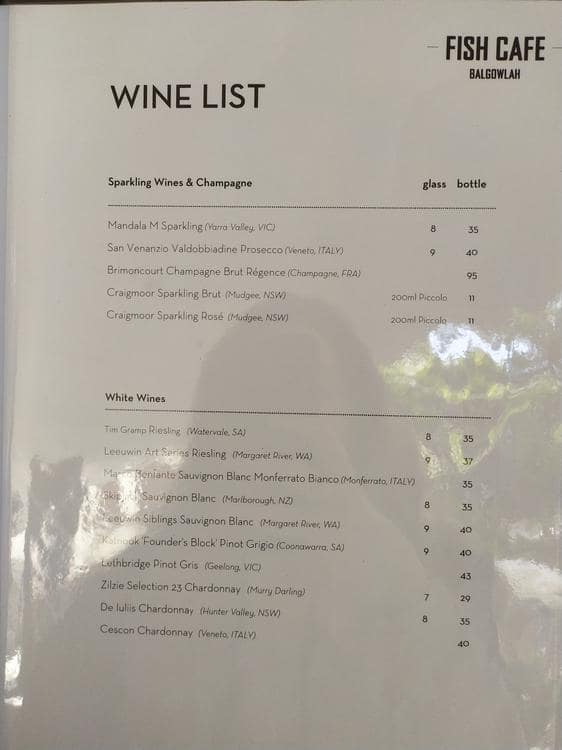 Menu at Fish Cafe Balgowlah, Balgowlah, 70/215 Condamine St