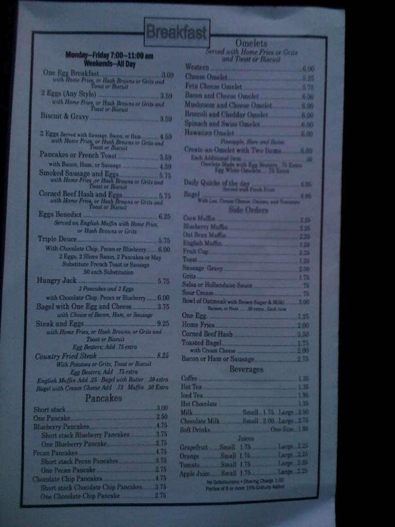 Menu at Eddie's Sunrise Diner restaurant, Melbourne