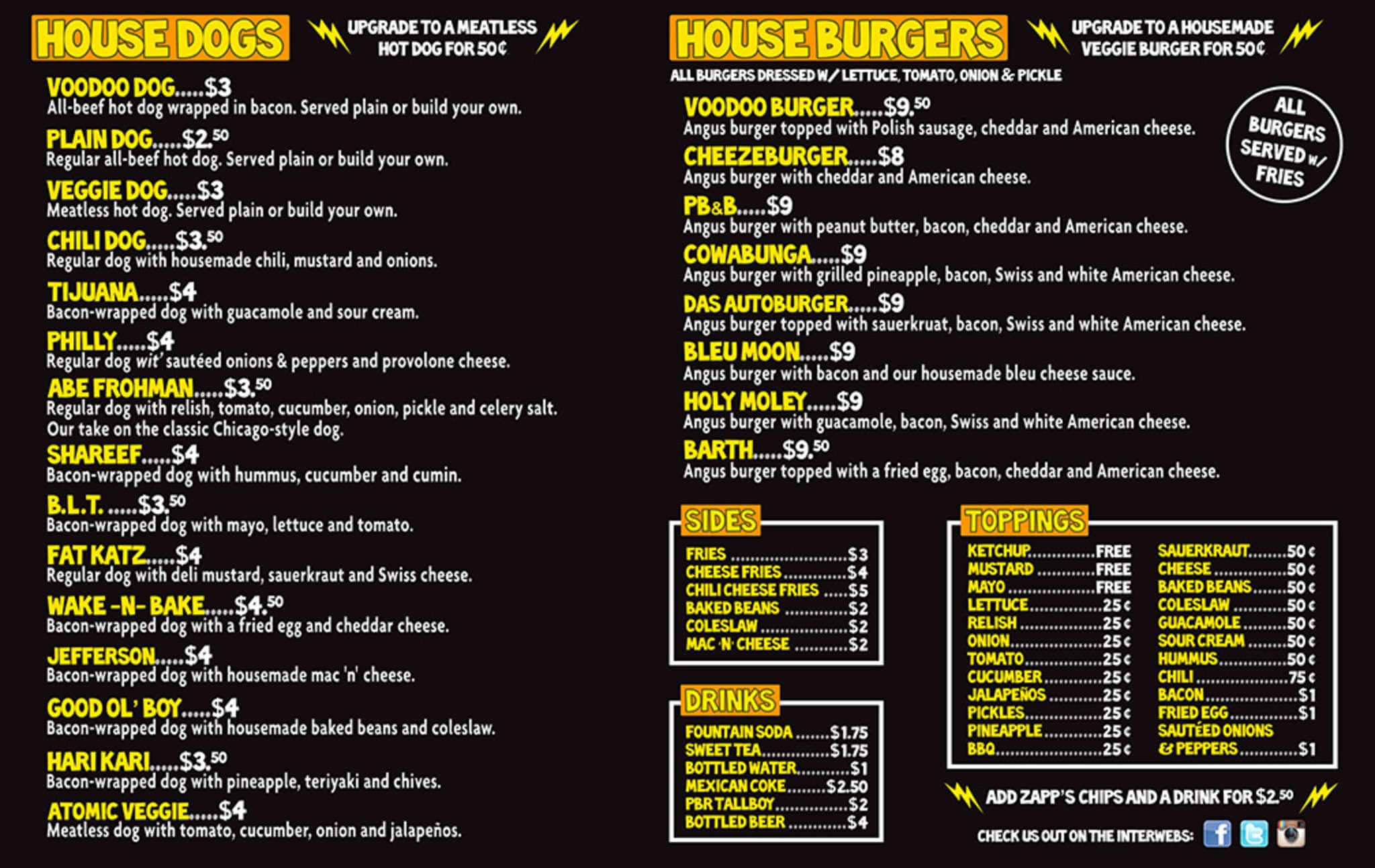 Menu at Voodoo Dog restaurant, Tallahassee, 805 S Macomb St
