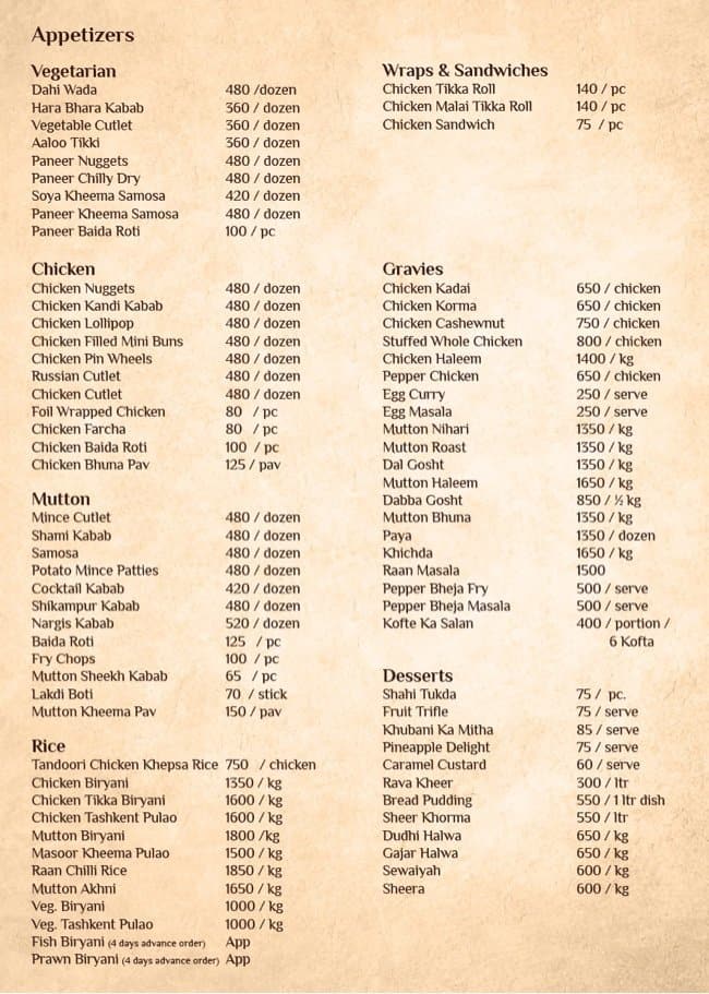 The Cutchi Memon Table Menu, Menu for The Cutchi Memon Table, Carter ...