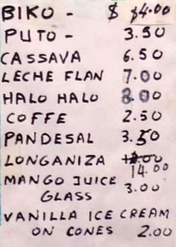 Menu at Lutong Pinoy fast food, Footscray, Footscray Market