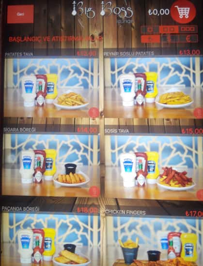 Menu at Big Boss Lounge, Istanbul, Kennedy Cd. 53/A-B