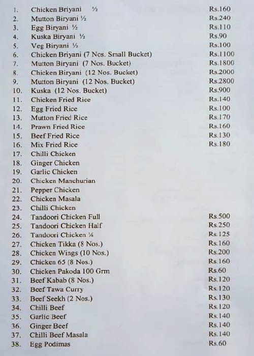 Menu of Taj Biriyani And Multi-Cuisine Restaurant, Pallavaram, Chennai