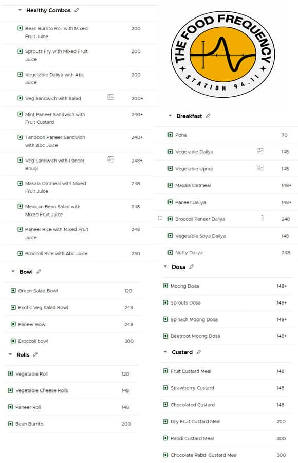 Menu of The Food Frequency, Geeta Bhavan, Indore