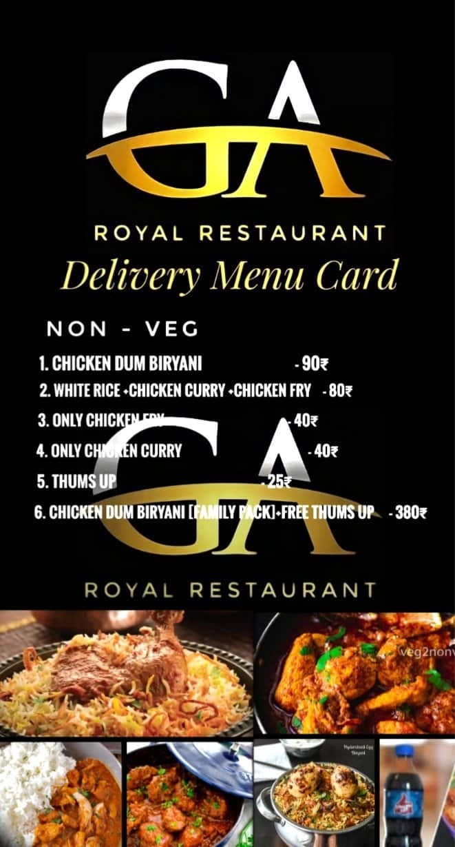 Menu of GA Royal Restaurant, Suraram, Hyderabad