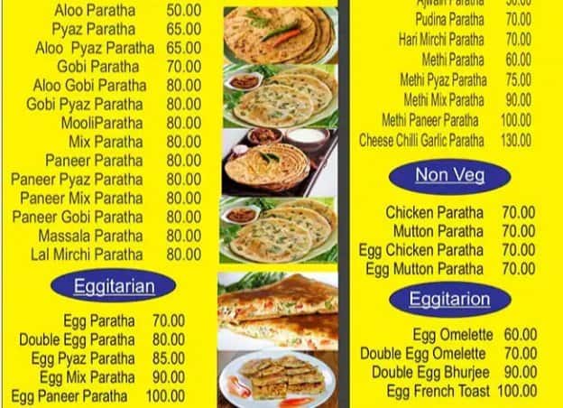 Menu of Paratha Hut, Rana Pratap Bagh, New Delhi