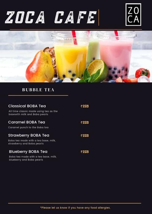 Menu of Zoca Cafe, Urban Estate, Jalandhar