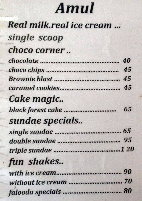 Menu at Amul Ice Cream, Mumbai, Home Town