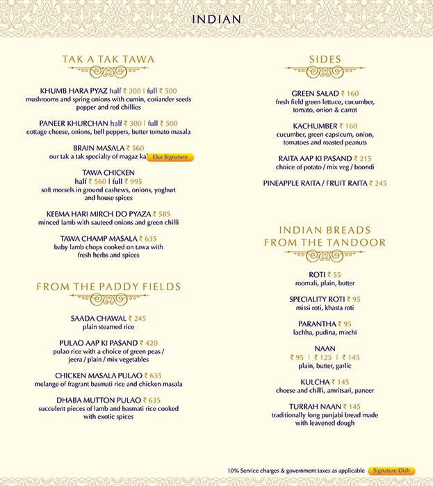 Menu at Moti Mahal Delux, New Delhi, Metro Station South Extension