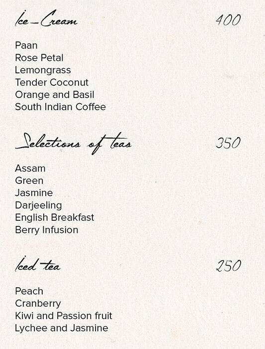 Menu at Ganache Ritz Carlton, Bengaluru