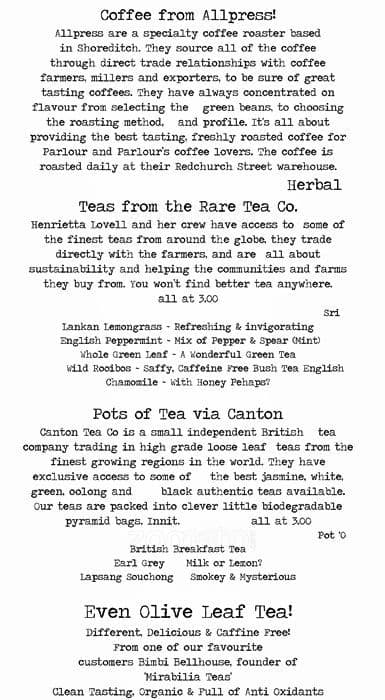 Menu at Parlour pub & bar, London, 5 Regent St