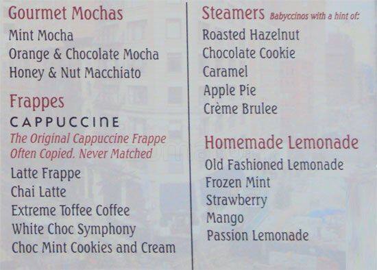 Menu at The Station Blend cafe, Cape Town