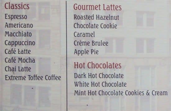 Menu at The Station Blend cafe, Cape Town