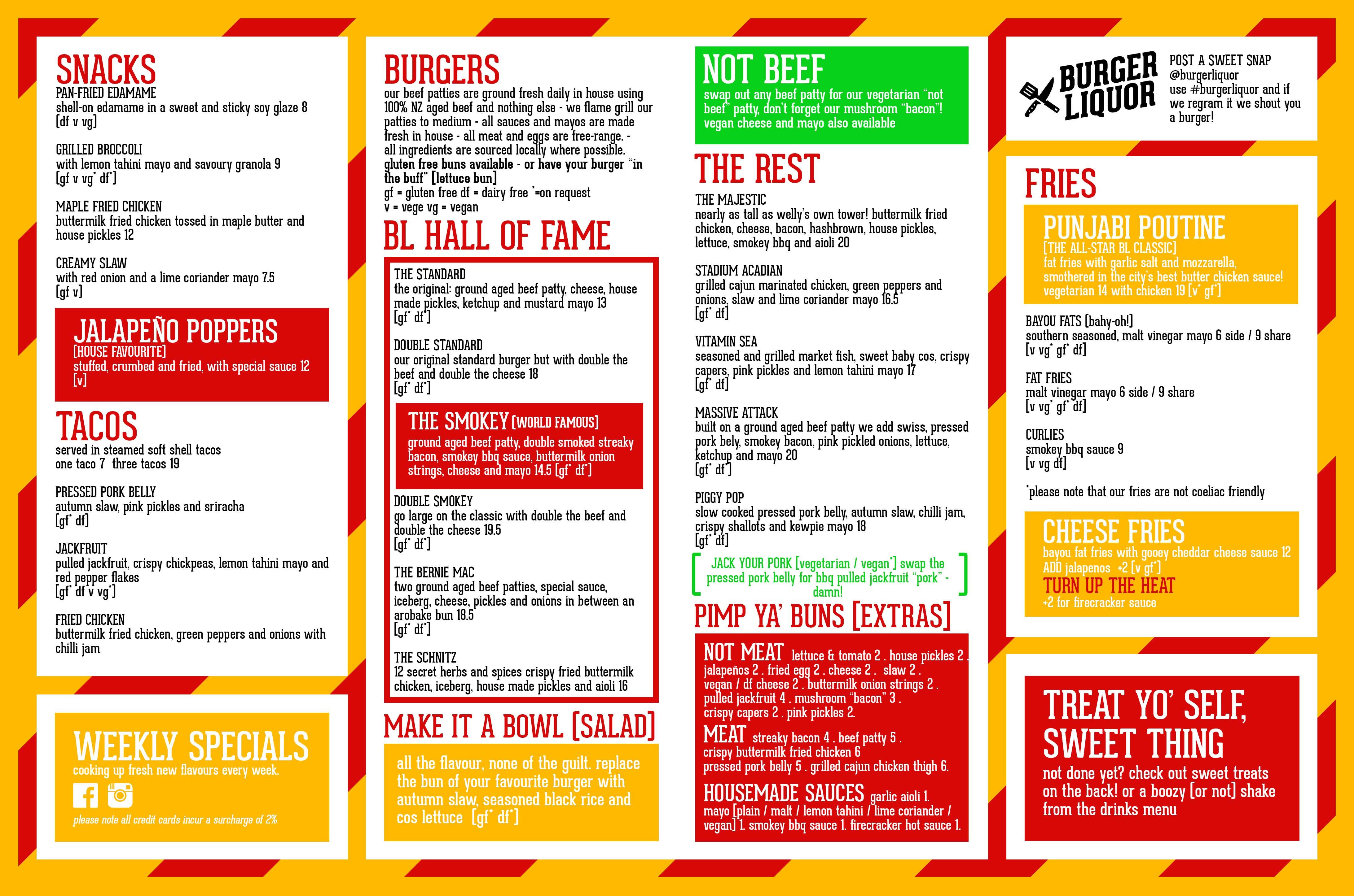 Menu at Burger Liquor pub & bar, Wellington, 129 Willis St