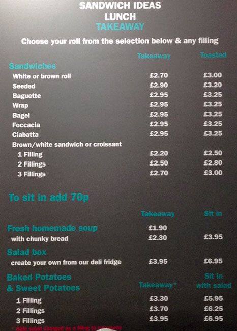 Menu at Rocket cafe, Edinburgh