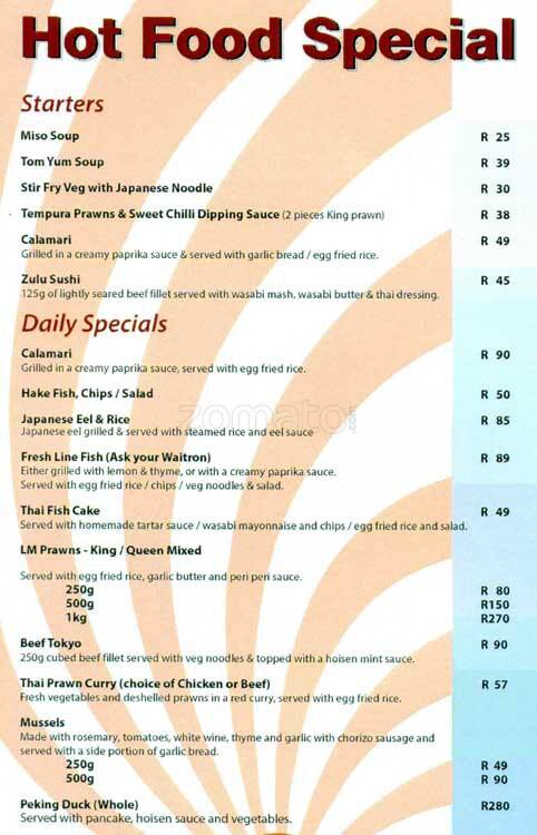 Menu at So! Sushi pub & bar, Durban