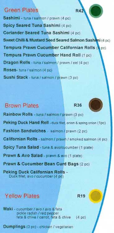 Menu at So! Sushi pub & bar, Durban