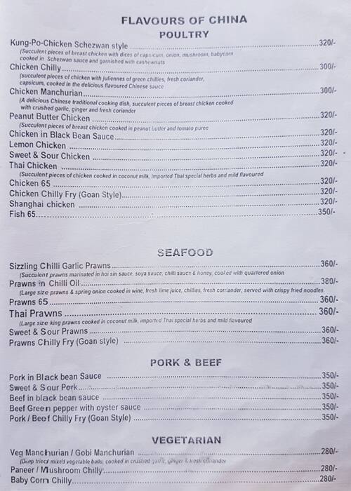 Menu at Tiger, Reis Magos