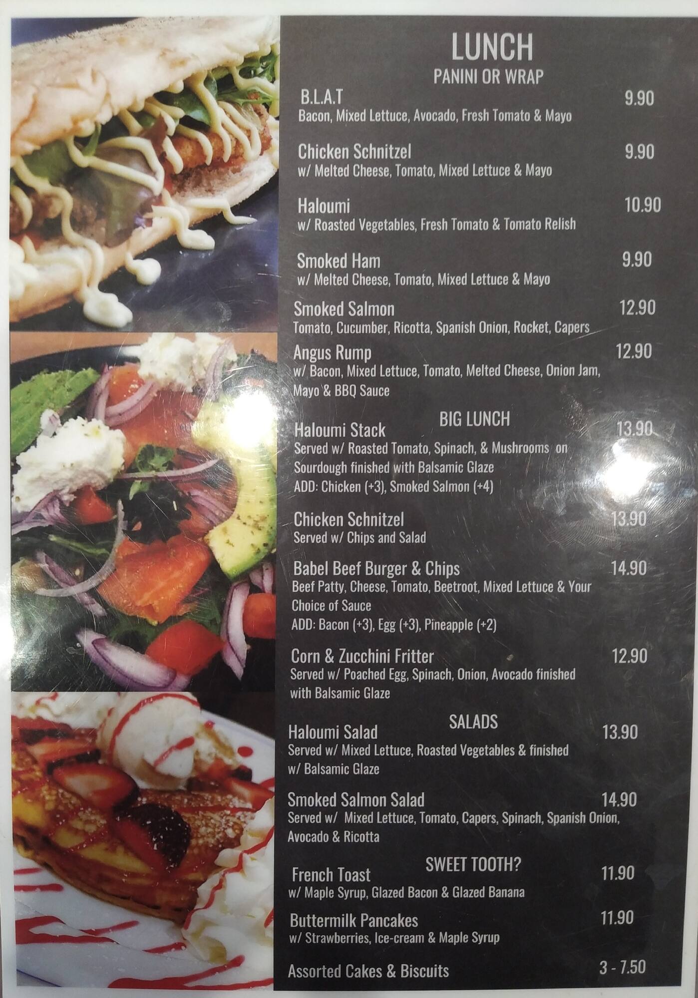 Menu at Babel restaurant, Brighton-Le-Sands