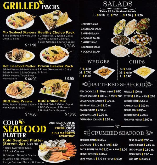 Menu at King Fish Seafood restaurant, Mortdale