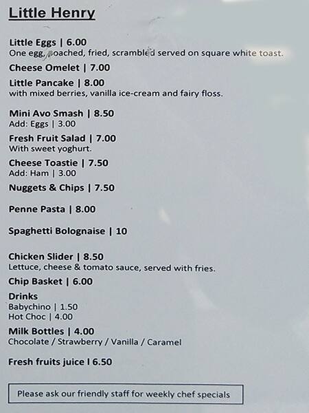 Menu at Iron Henry cafe, Murrumbeena
