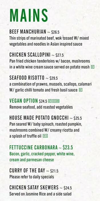 Menu at Castello's Daisey's Hotel pub & bar, Ringwood East