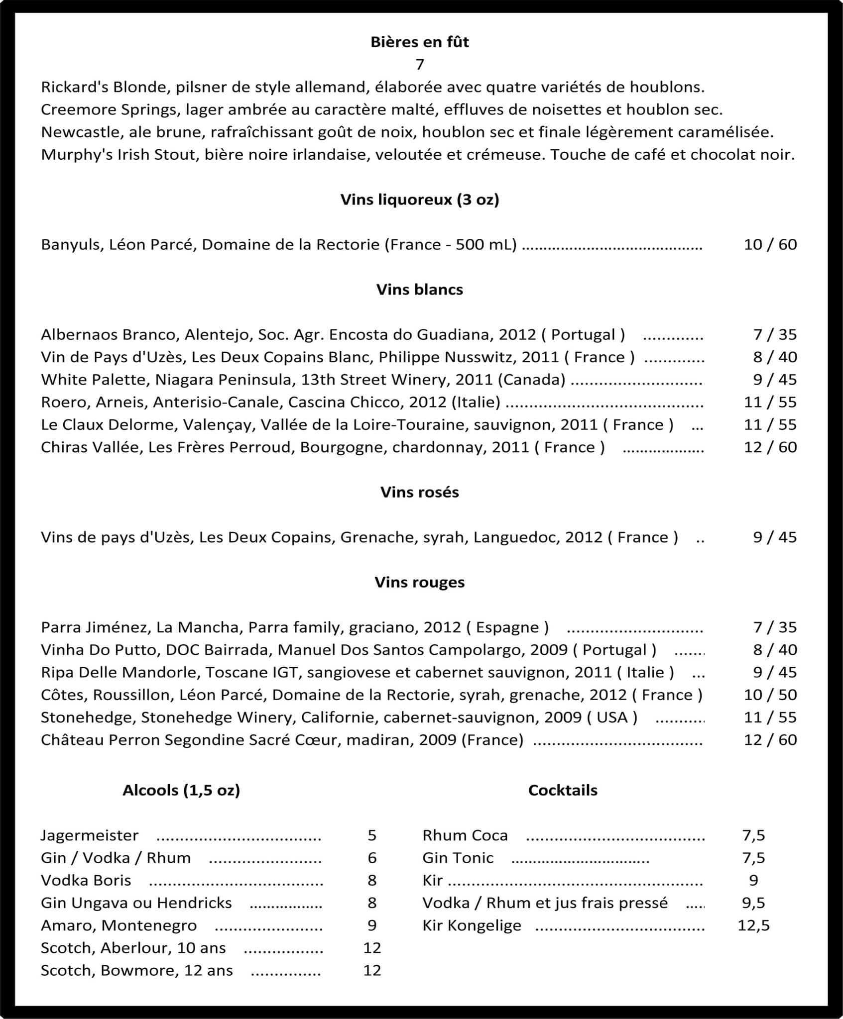 Menu at Beaufort - Bistro restaurant, Montréal, 414 St-Zotique est