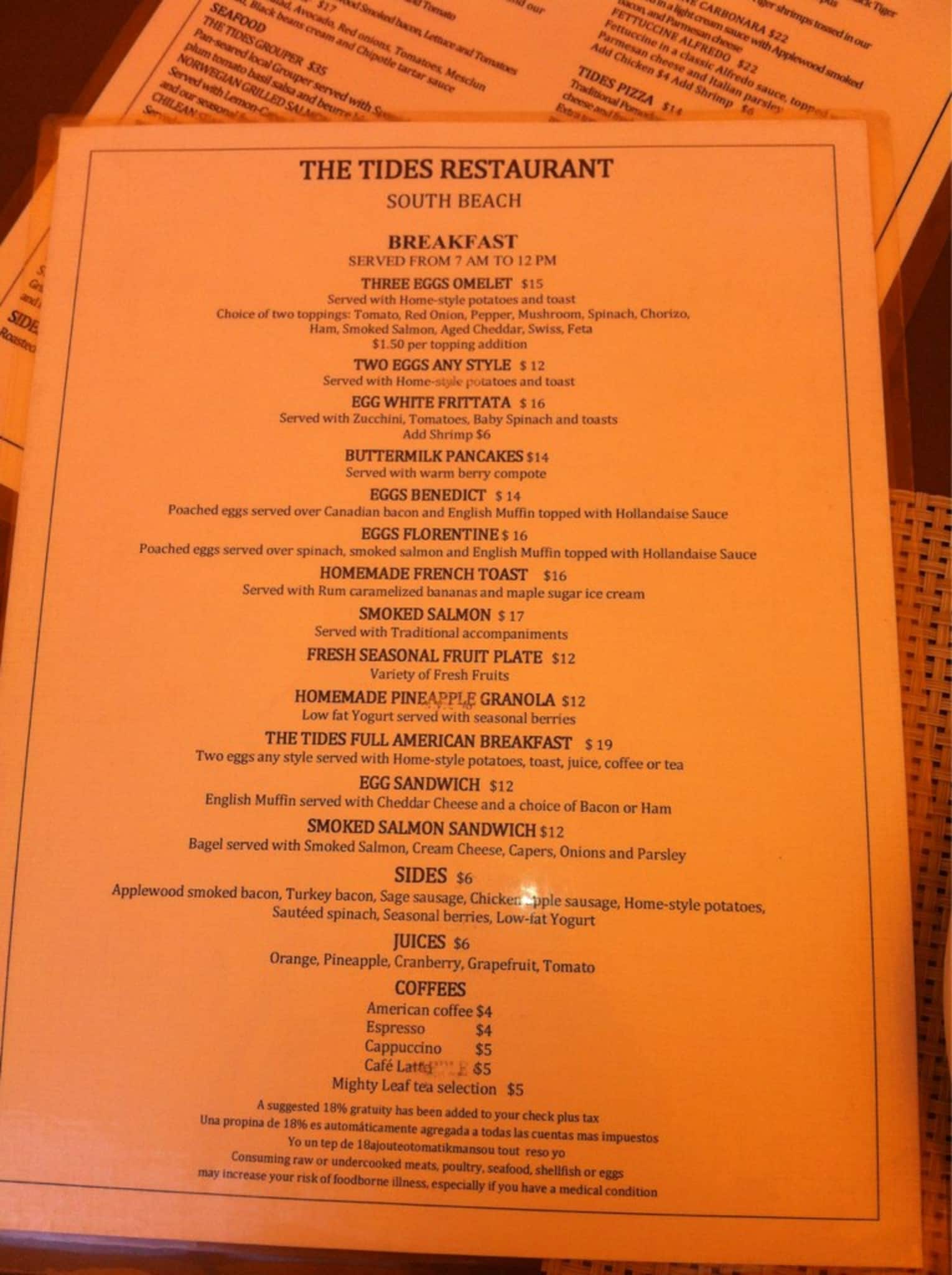 Menu at 1220 Restaurant, Miami Beach
