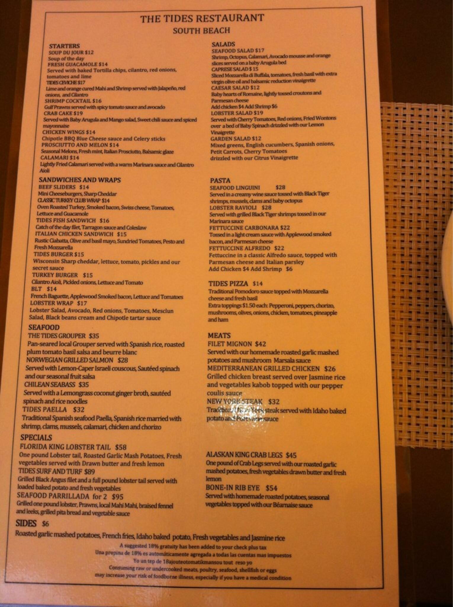 Menu at 1220 Restaurant, Miami Beach