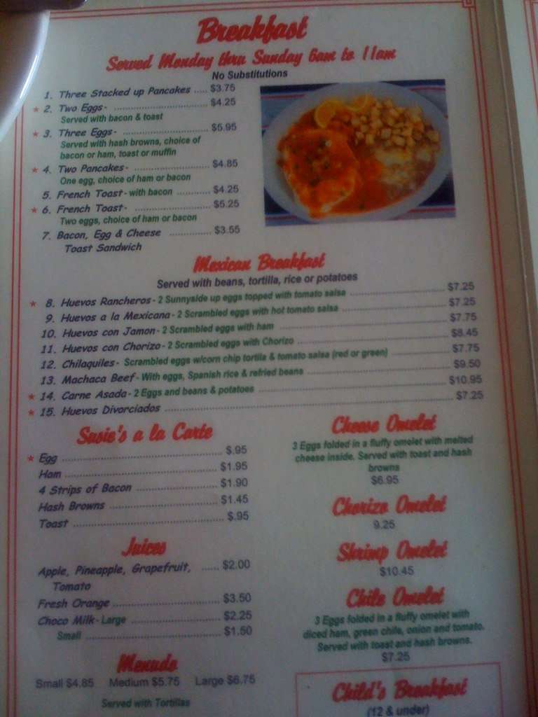 Menu at Susie's Mexican Cafe & Lunch, Phoenix, S 16th St