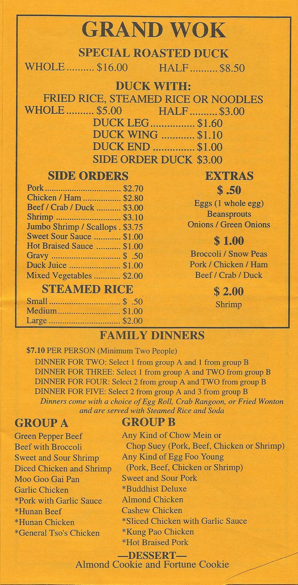 Menu at Grand Wok Chinese Kitchen restaurant, St. Louis, S Grand Blvd