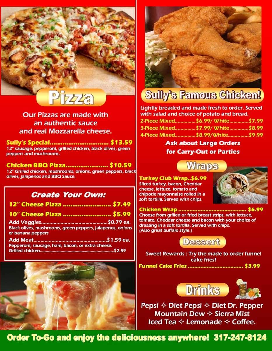 Menu at Sully's pub & bar, Indianapolis