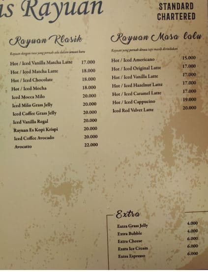 Menu at Rayuan Pulau Kopi, Jakarta, Pacific Place B1