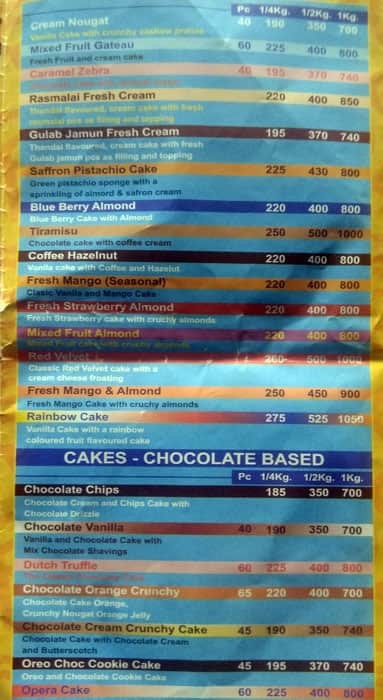 Menu of The Cake Adda, Trombay, Mumbai