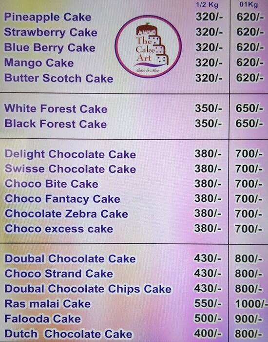 Menu of The Cake Art, Turbhe, Navi Mumbai