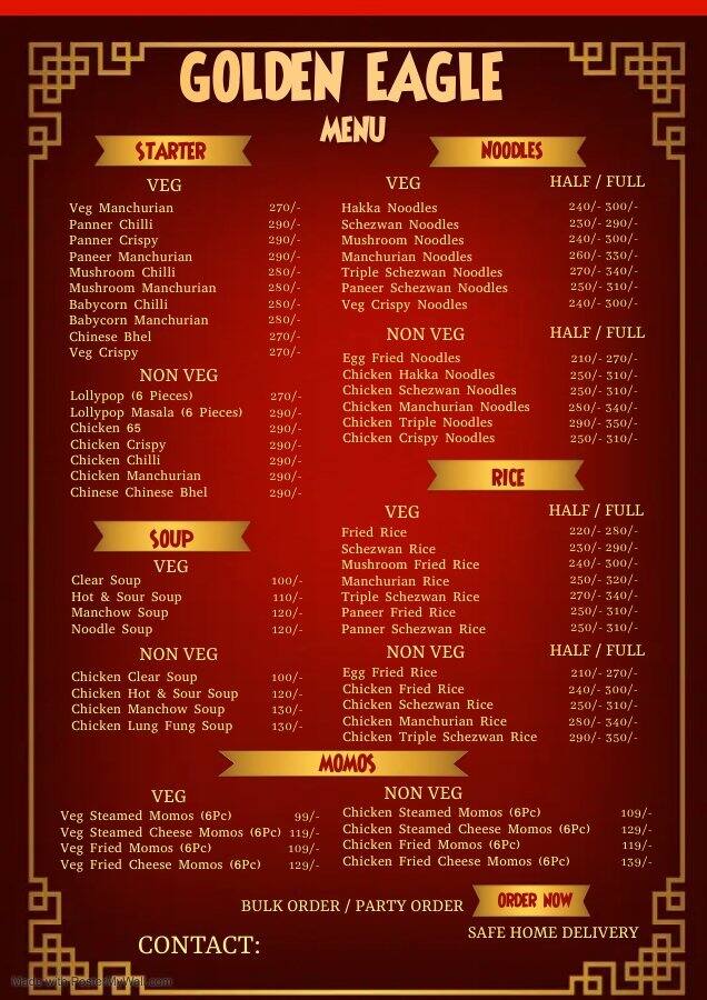 Menu of Golden Eagle, Kothrud, Pune