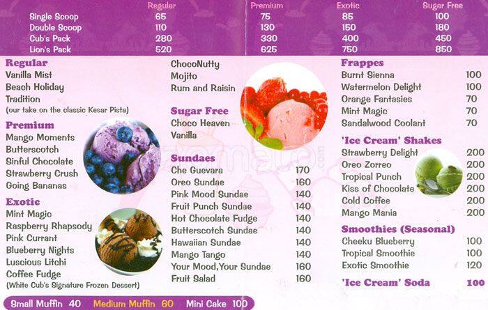 Menu at White Cub, Gurugram