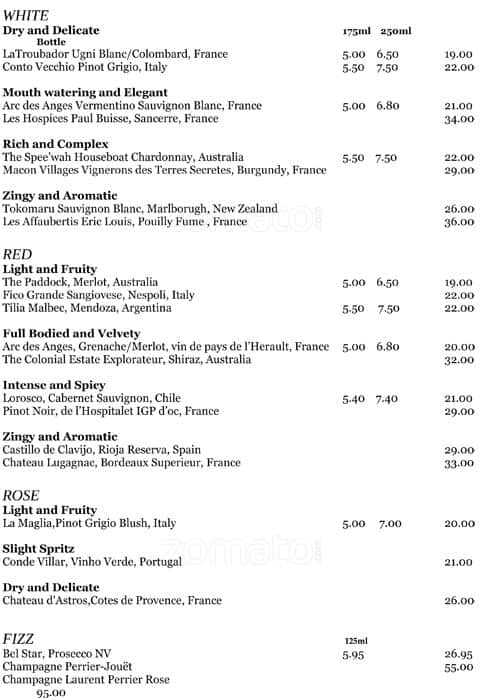 Menu at Garden Bar, London, 41 Bramley Rd