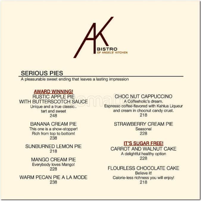 Menu at AK Bistro restaurant, Makati