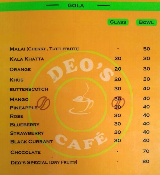 Menu at Deo's Cafe, Pune