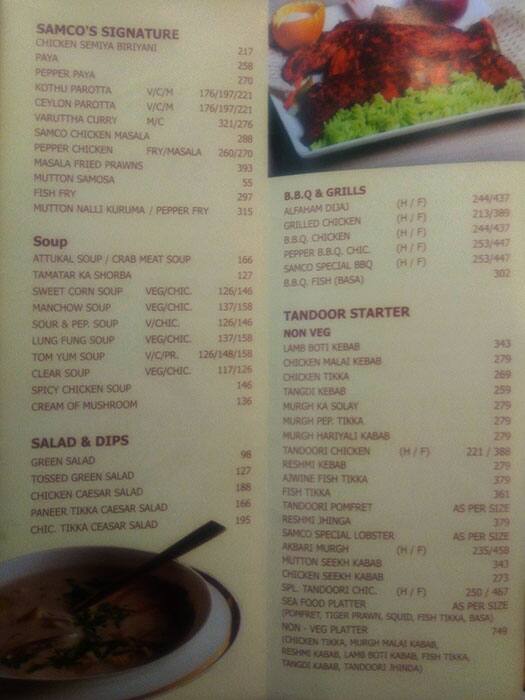 Menu at Hotel Samco Main, Chennai, 174