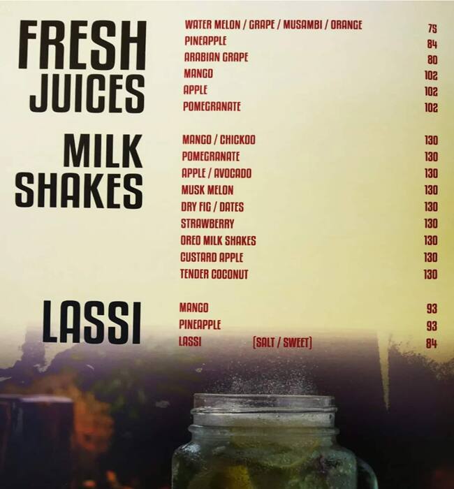 Menu at Samco, Chennai