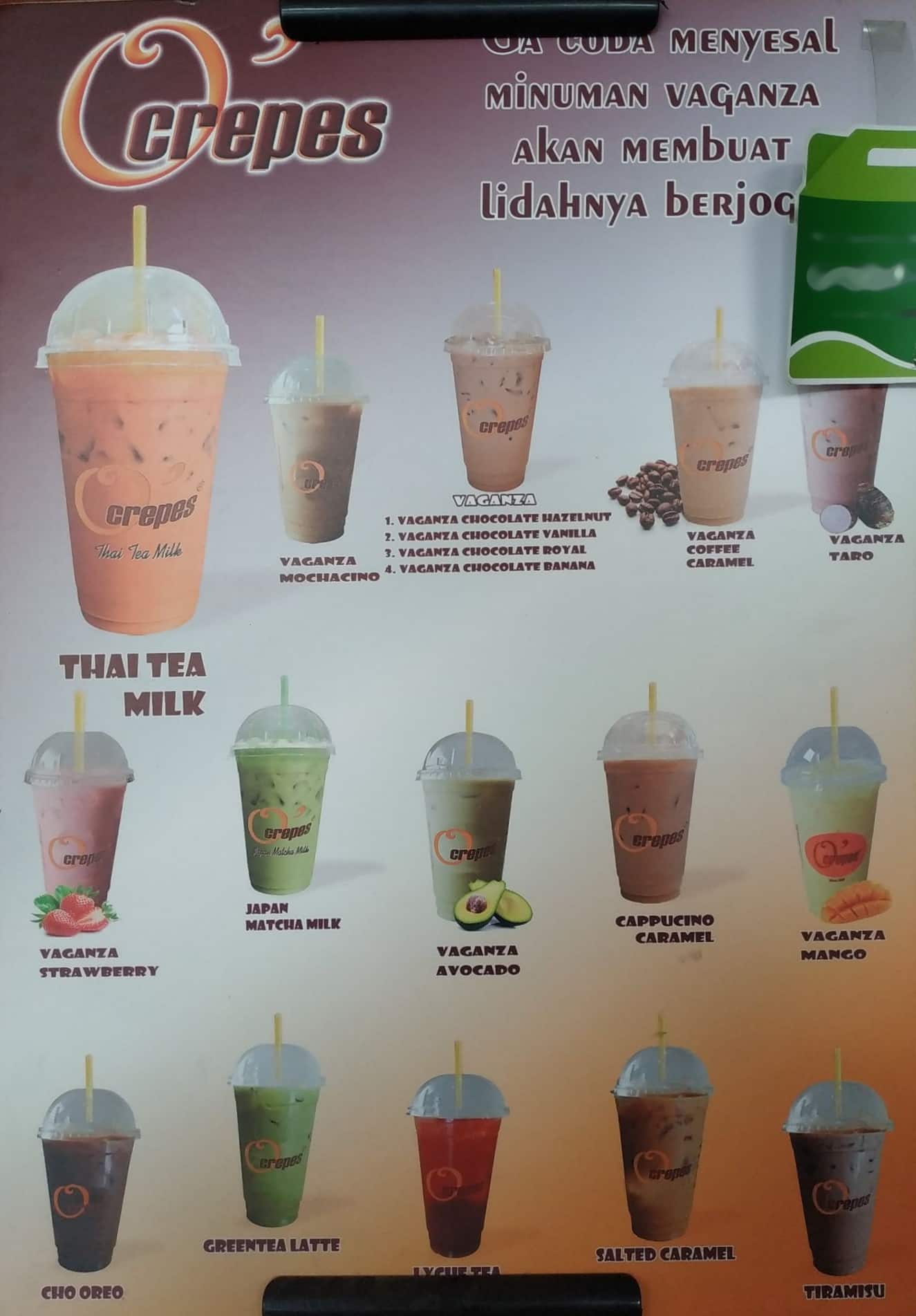 Menu at O Crepes cafeteria, Tangerang, Jl. Jenderal Sudirman No.1